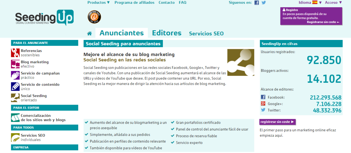 El servicio Social Seeding incrementará el impacto de tus posts ...